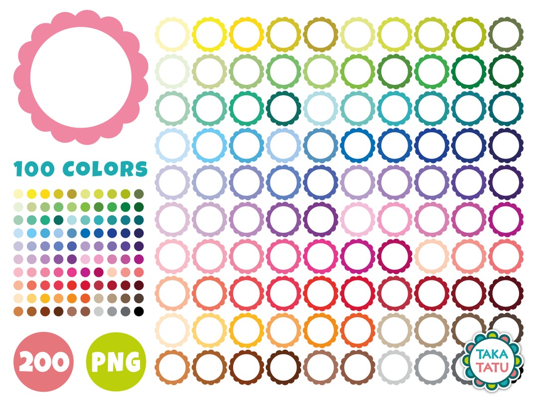 200 Scalloped Circle Frames Clipart / PNG Colorful Frames for - Etsy