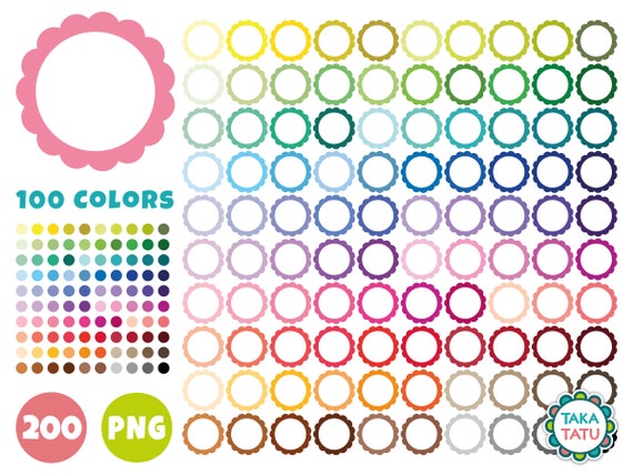 200 Scalloped Circle Frames Clipart / PNG Colorful Frames for - Etsy