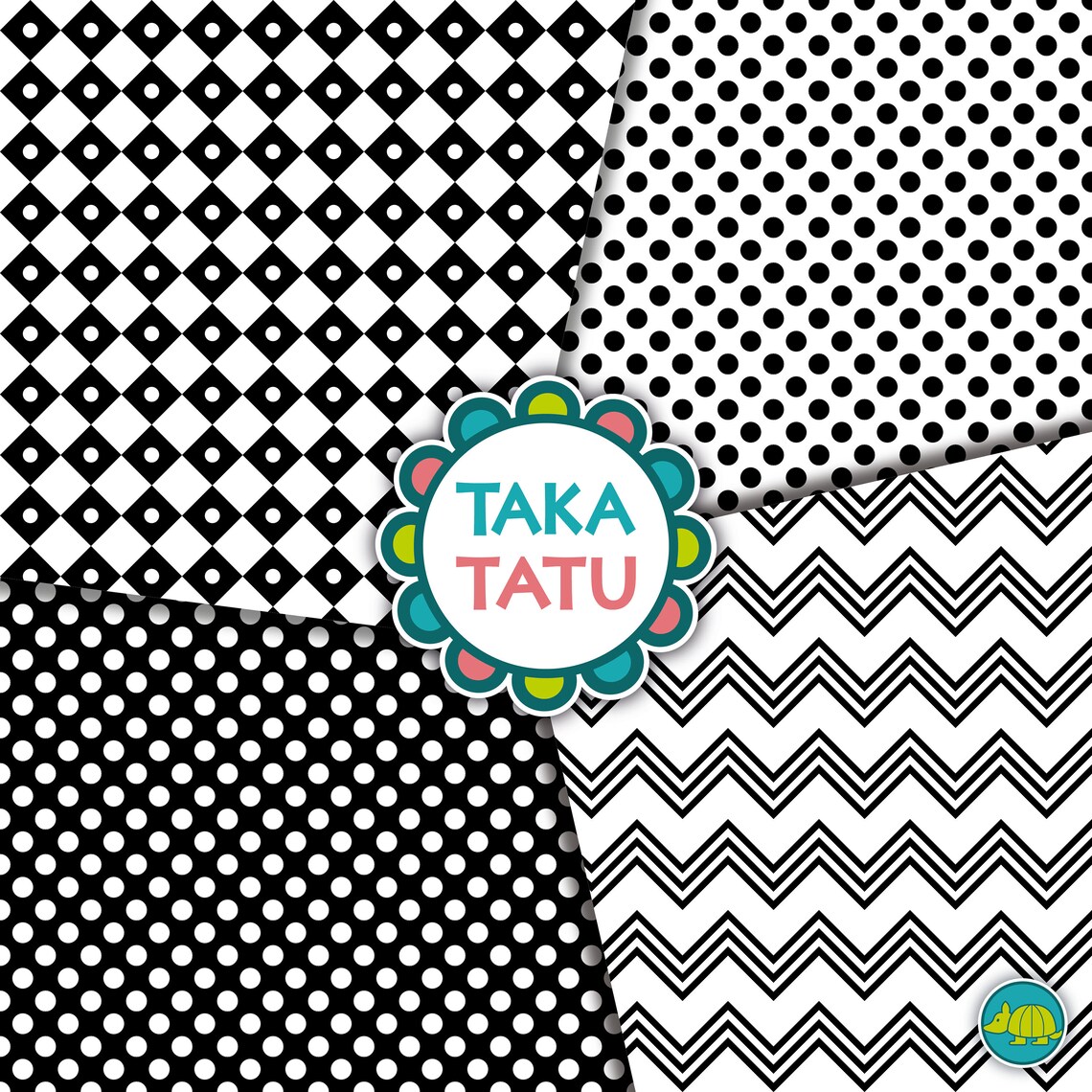 Black and White Digital Paper Pack Geometric Black and White | Etsy