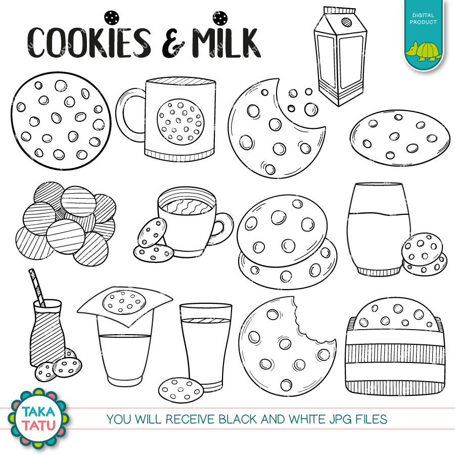 Cookies and Milk Digital Stamp Cookies Clipart / Milk and - Etsy