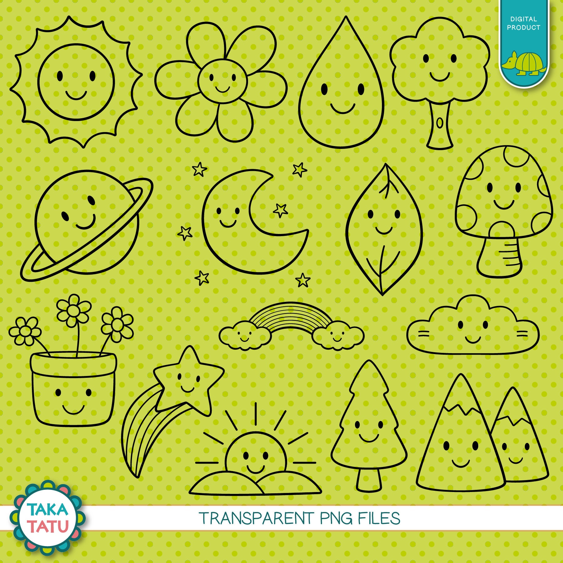 Kawaii Nature Digital Stamp Pack Kawaii Nature Clipart / - Etsy