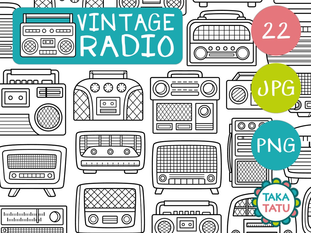 Vintage Radio Digital Stamp Black and White Set - Vintage Music / Retro ...