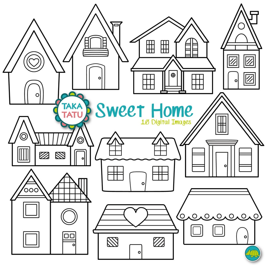 Sweet Home Digital Stamp Pack - Black and White Clipart / House Clipart ...