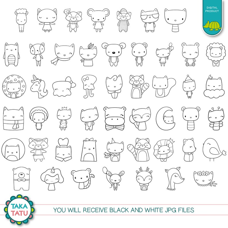 Cuties Clipart - Cute Animals Digital Stamp / Printable Cute Characters ...