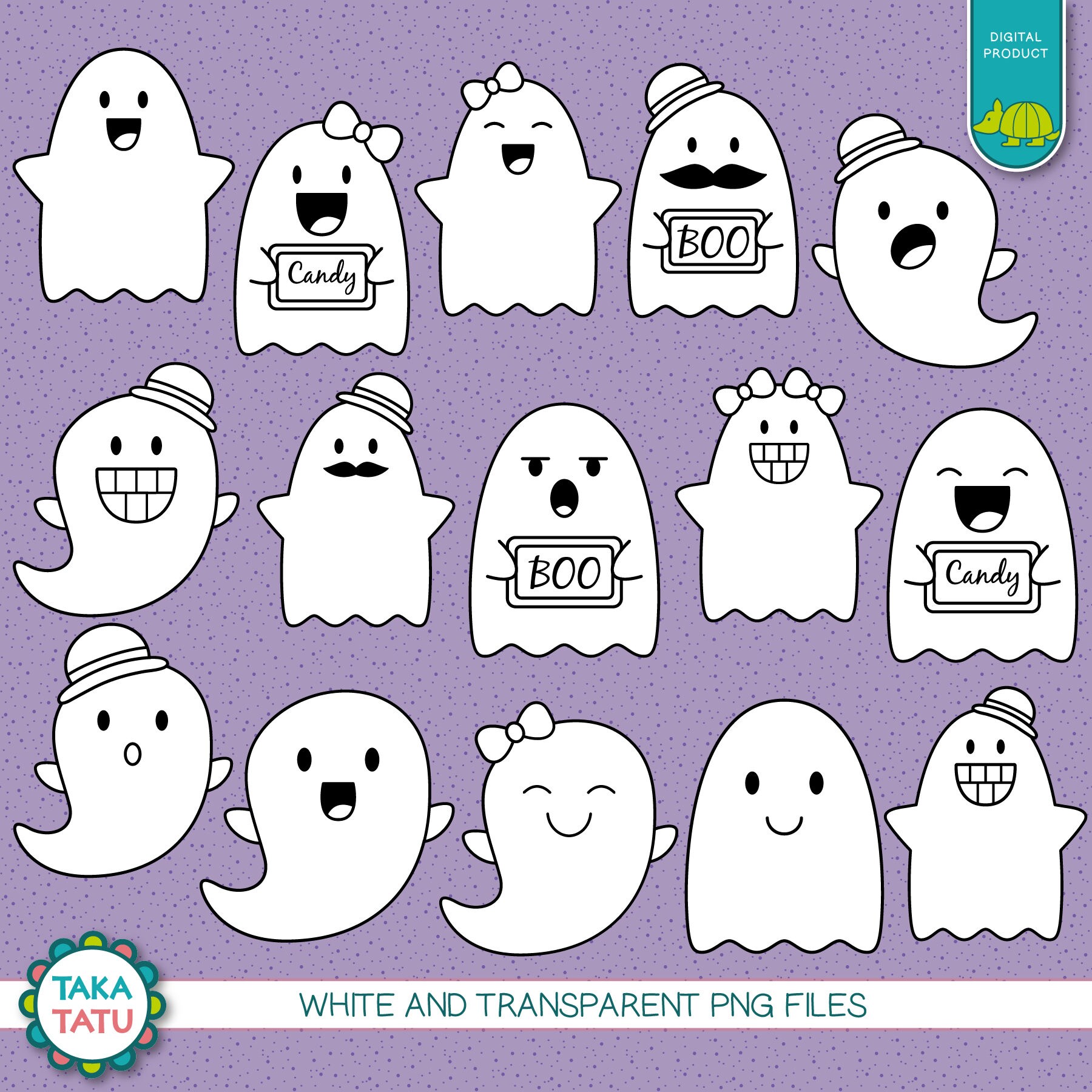 Cute Ghosts Digital Stamp Pack Cute Ghosts Clipart / Kawaii | Etsy