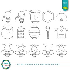 Honey Bee Digital Stamp Pack - Printable Clipart / Kawaii Bees Line Art ...