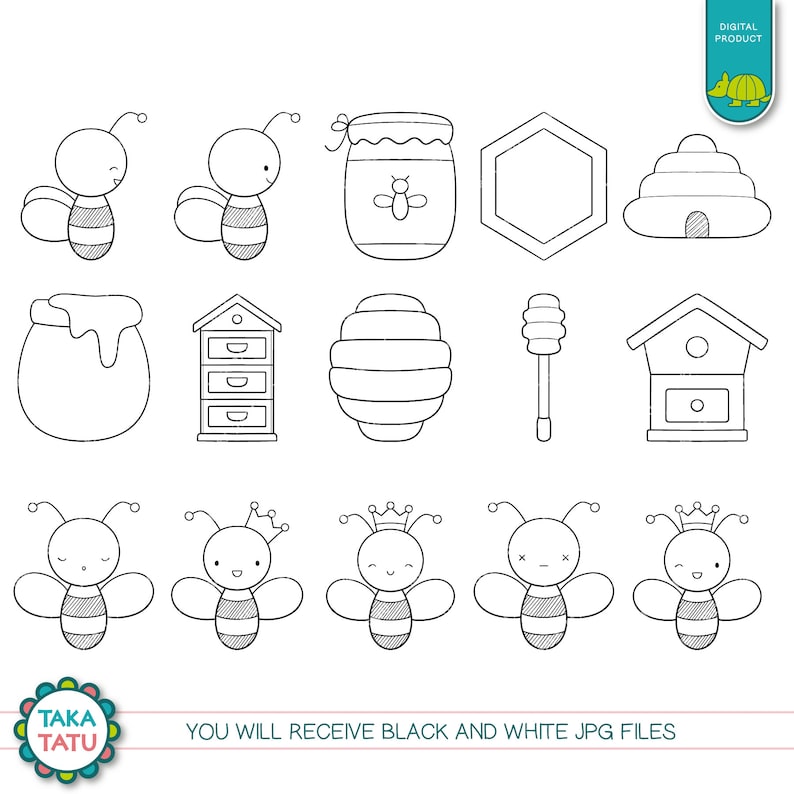 Honey Bee Digital Stamp Pack Printable Clipart / Kawaii Bees - Etsy