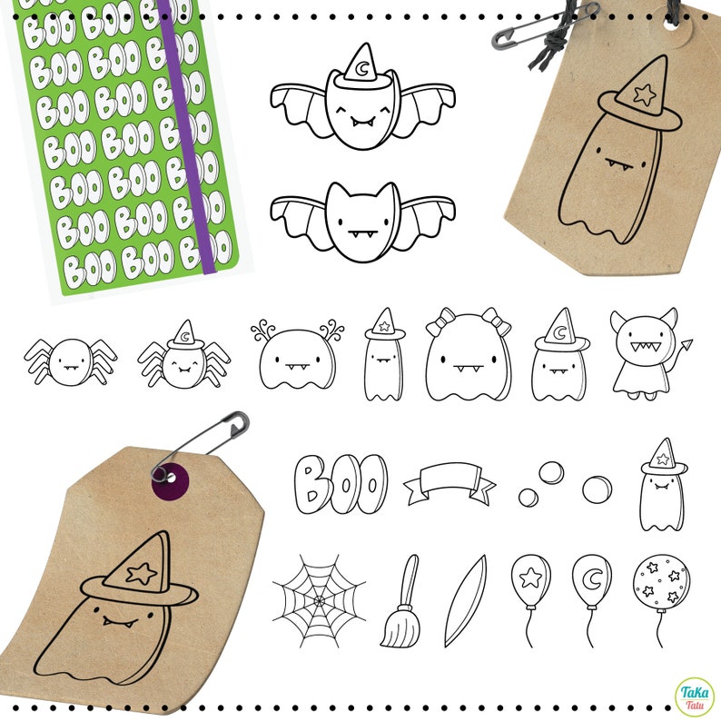 Cute Halloween Digital Stamp - Halloween Clipart / Halloween Doodles ...