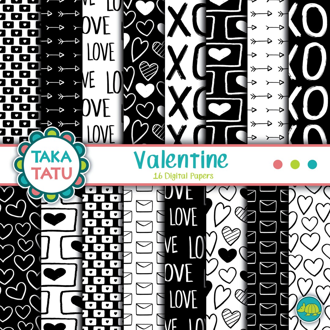 Valentine Patterns - Valentine Digital Paper / Hand Drawn Valentines ...