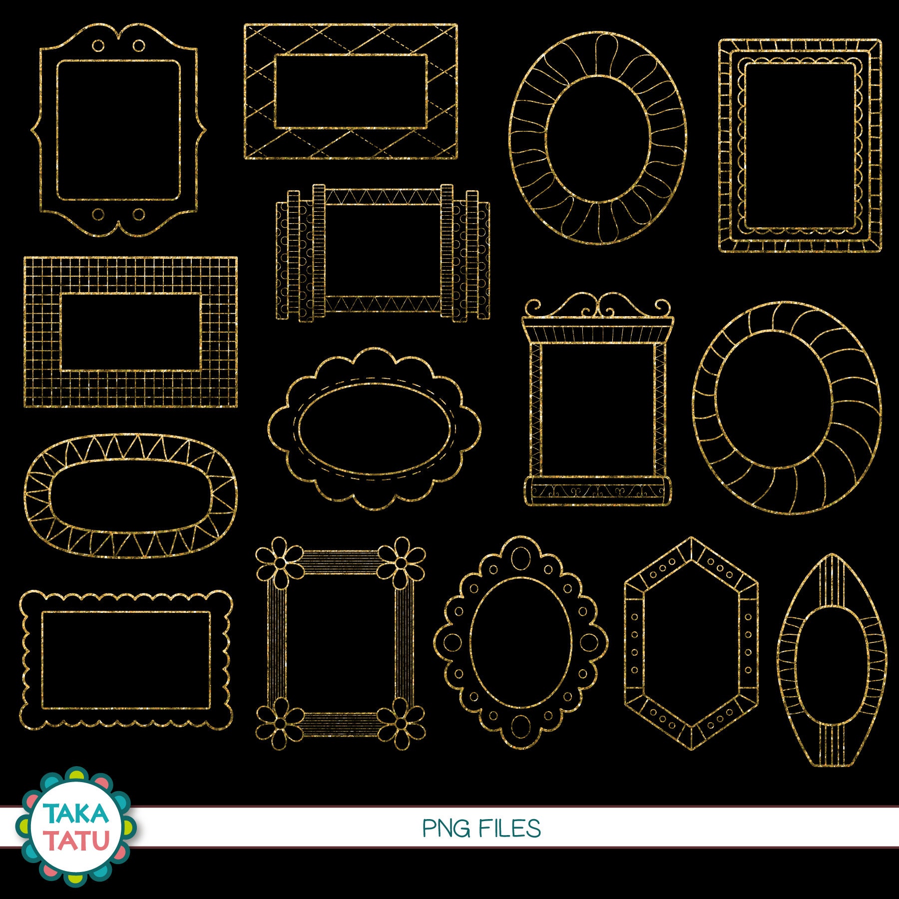Glitter Frames Clipart - Gold Glitter Frame / Glitter Digital Frames ...