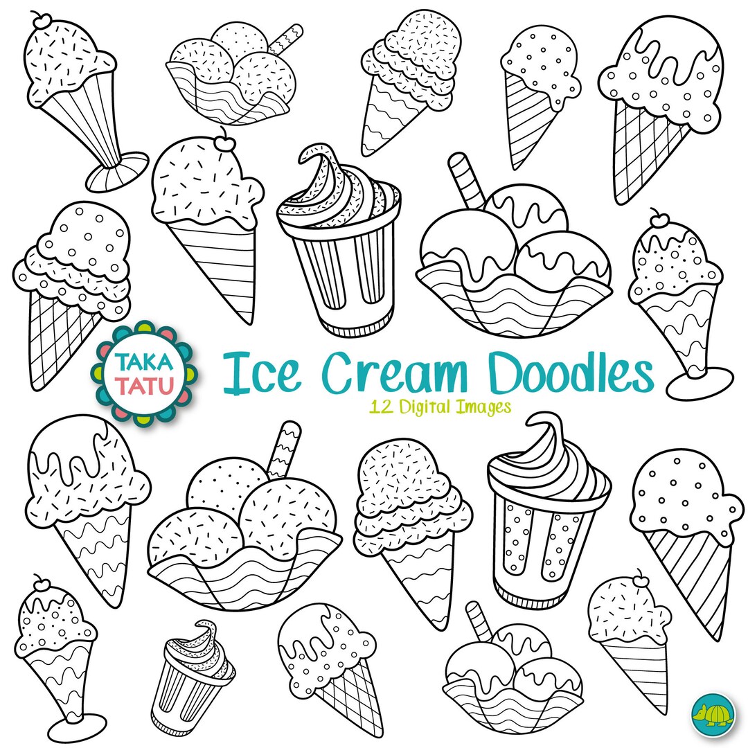 Ice Cream Doodles Digital Stamp - Ice Cream Clipart / Summer Clip Art ...