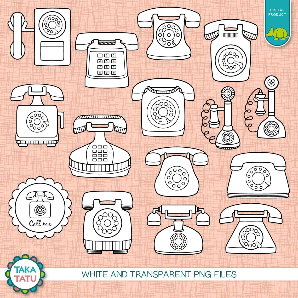 Vintage Telephone Digital Stamp Pack Retro Telephone Clip | Etsy