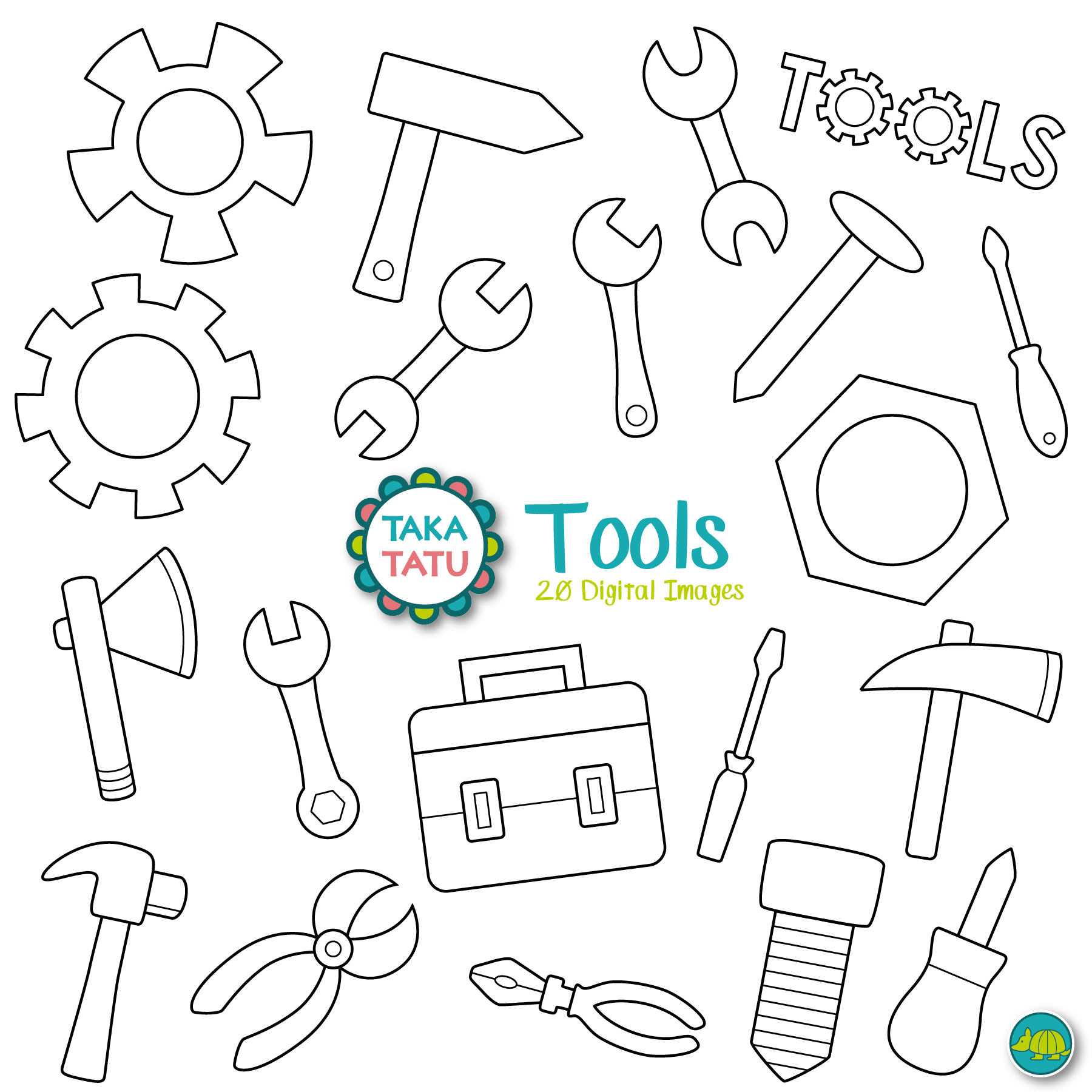 Tools Digital Stamp Pack Black and White Clipart / Toolbox | Etsy