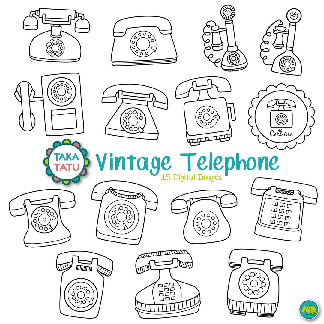 Vintage Telephone Digital Stamp Pack - Retro Telephone Clip Art / Old ...
