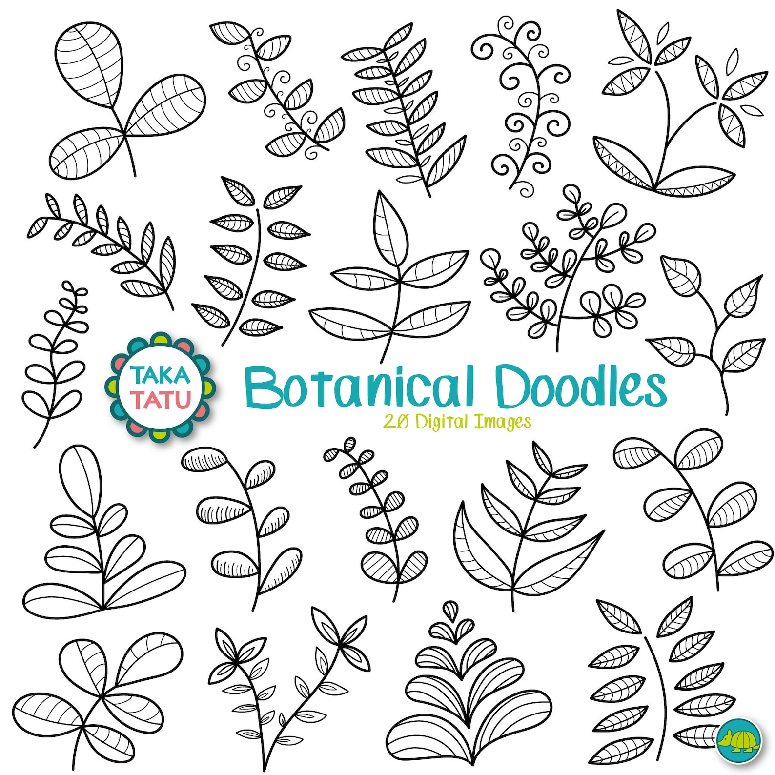 Botanical Doodles Digital Stamp Botanical Doodles Clipart / - Etsy