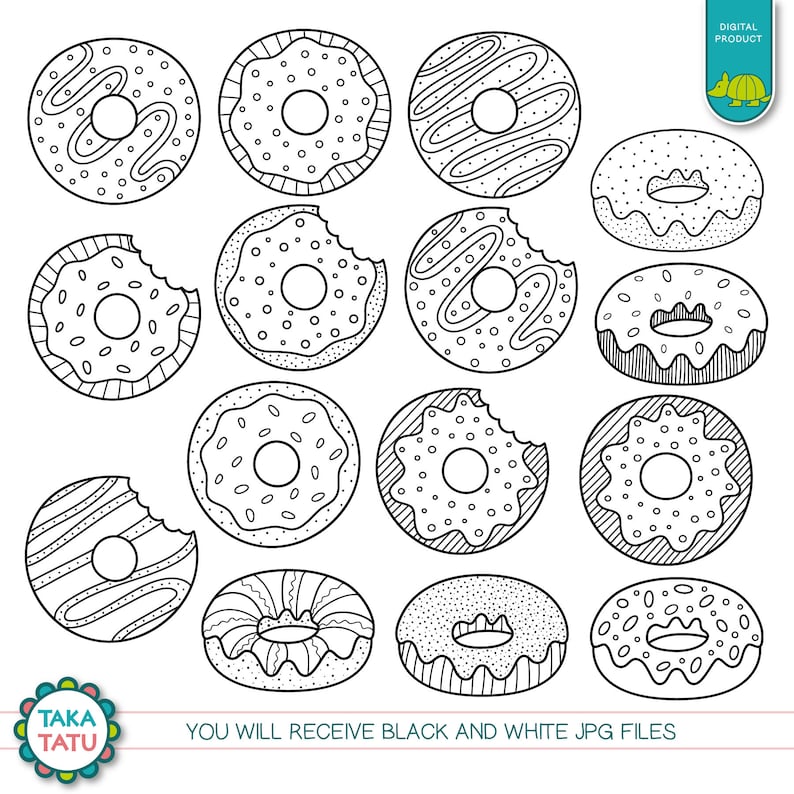 Donuts Digital Stamp Donuts Clipart / Donuts Line Art / - Etsy Canada