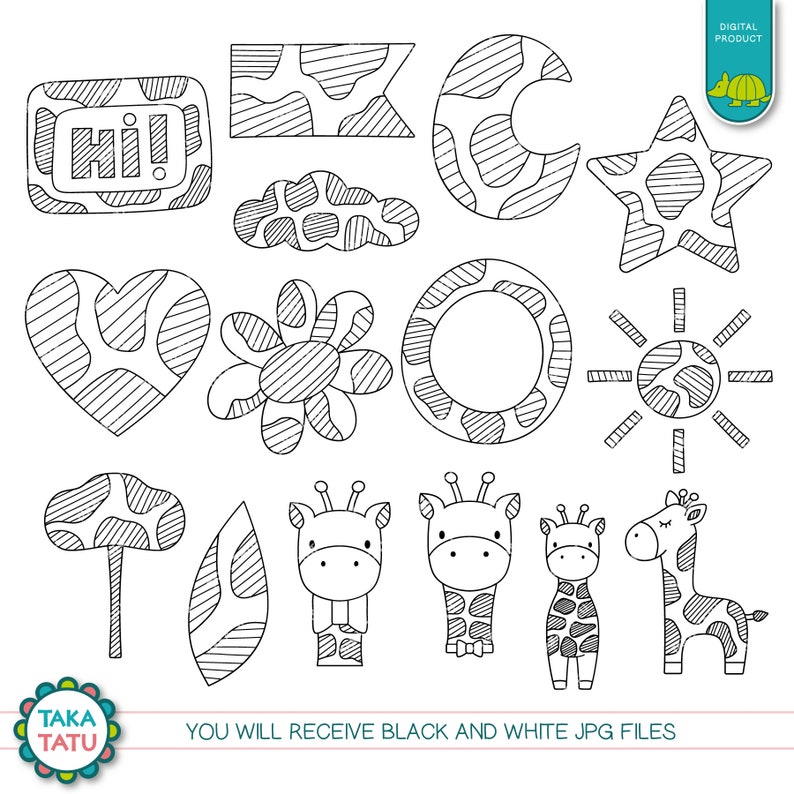 Giraffe Doodles Digital Stamp Pack Giraffe Doodles Clipart / | Etsy