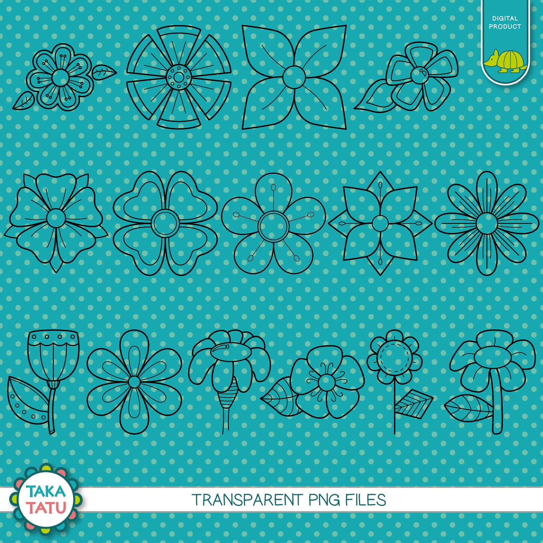 Digital Garden Digital Stamp Pack - Black and White Clipart / Flowers ...