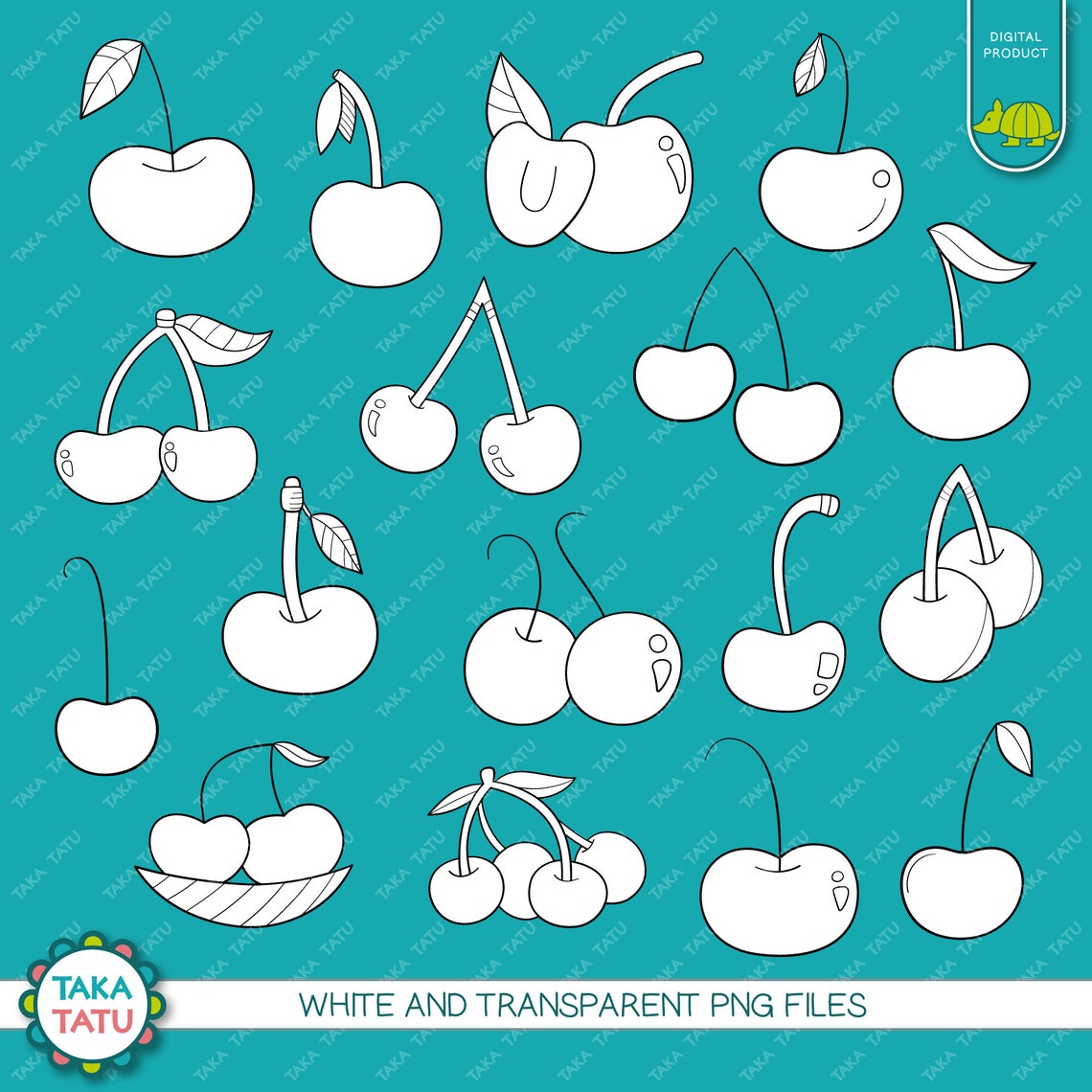 Cherry Clipart - Cherries Digital Stamp / Cherry Doodles / Cherry Black ...