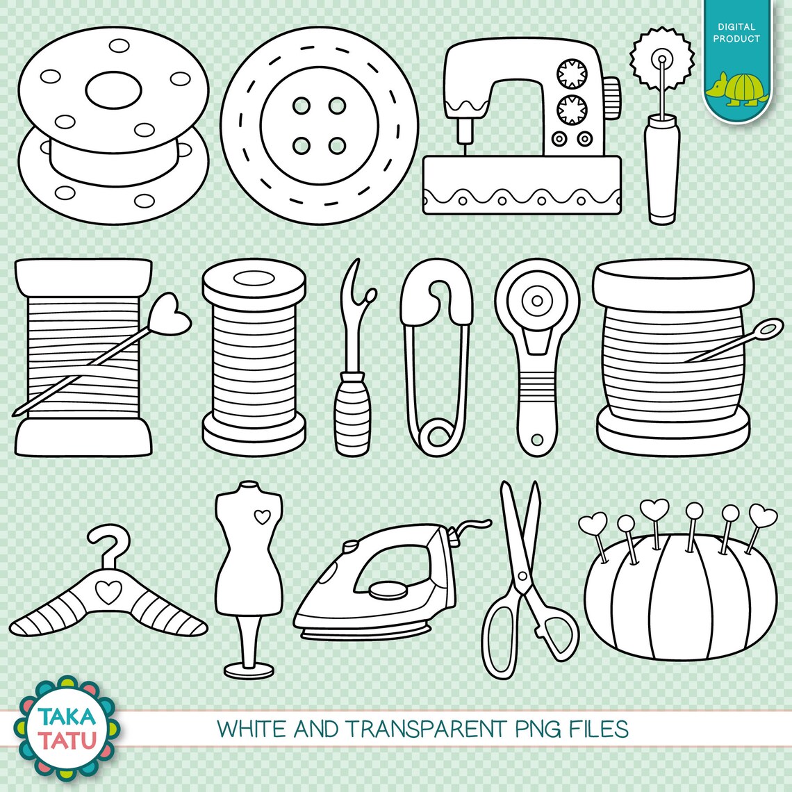 Sewing Time Digital Stamp Pack - Sewing Clipart / Fashion Clipart ...