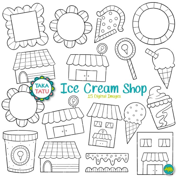 Ice Cream Shop Clipart Digital Stamp / Ice Cream Shop | Etsy