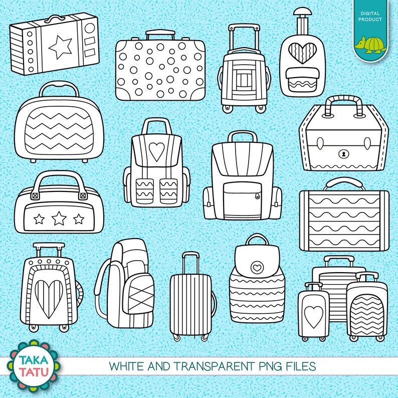 Suitcases Digital Stamp Pack Vacation Clip Art / Travel Clip | Etsy