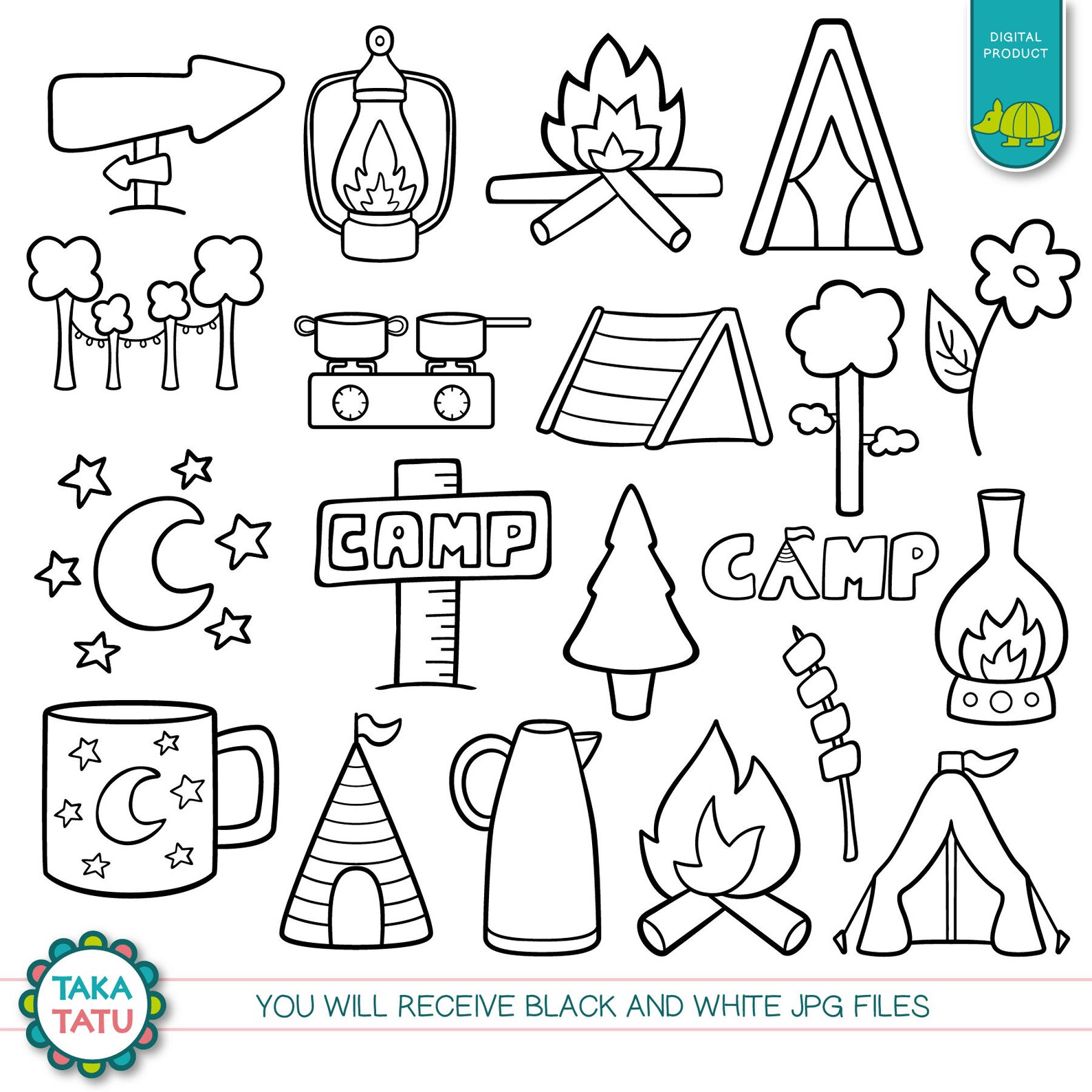 Camping Trip Digital Stamp - Camping Clip Art / Camping Doodles ...