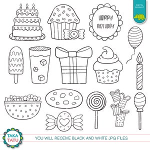 Sweet Birthday Digital Stamp Pack - Black and White Clipart / Birthday ...