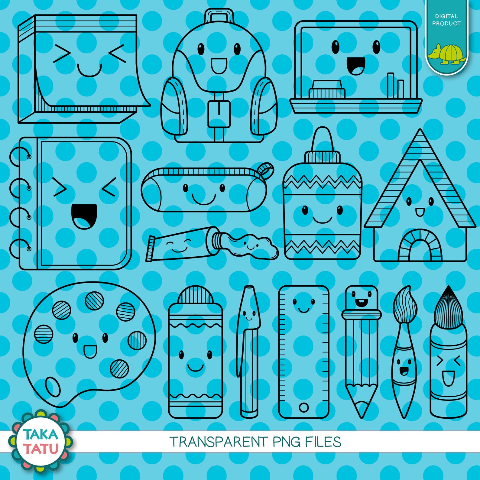 Kawaii Art Supplies Digital Stamp - Art Supplies Clipart / Cute Art ...