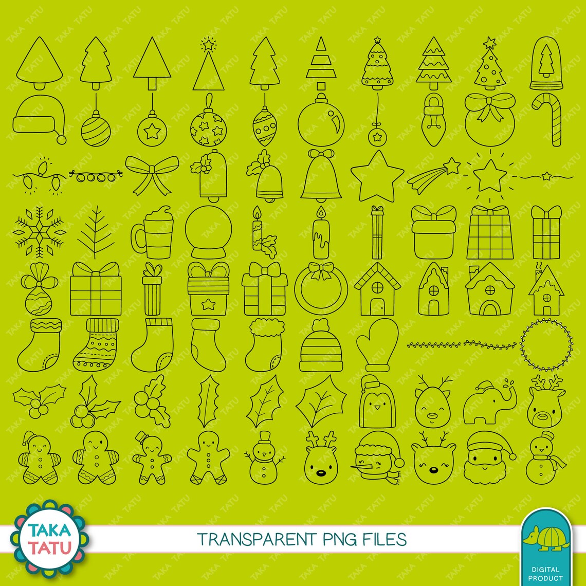 Christmas Doodles Clipart - - Black and White Christmas Line Art ...