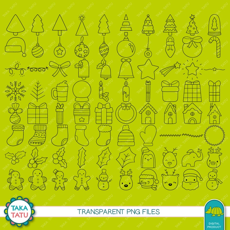 Christmas Doodles Clipart - - Black and White Christmas Line Art ...