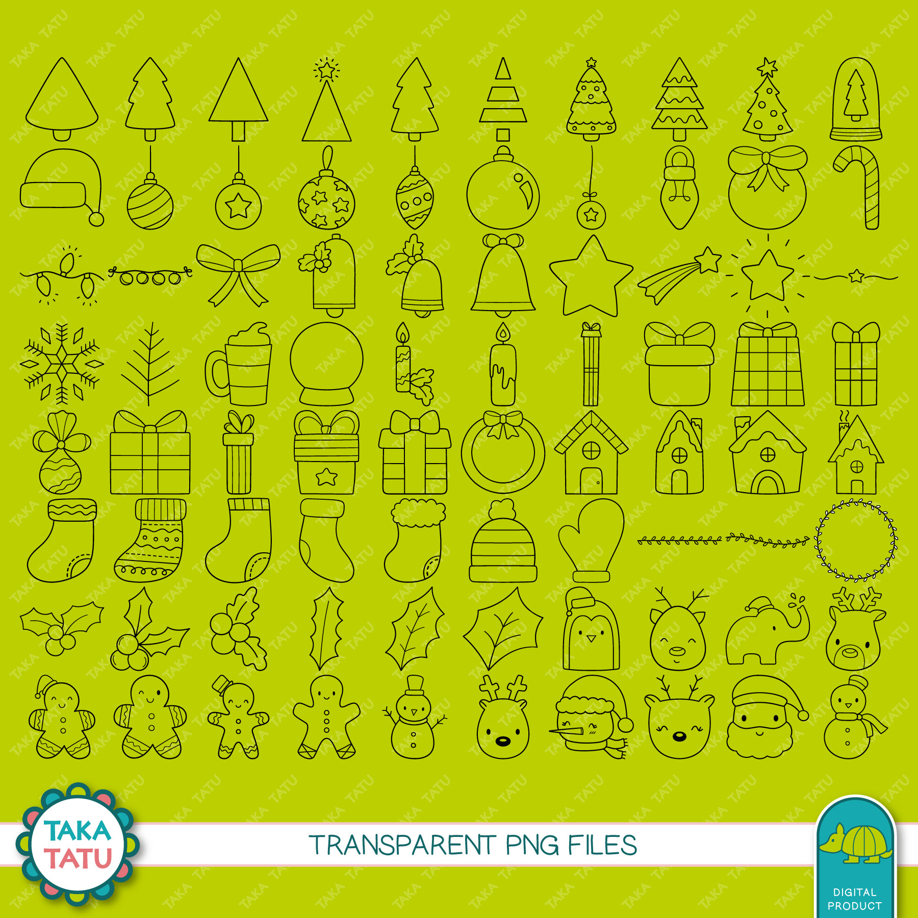 Christmas Doodles Clipart Black and White Christmas Line - Etsy