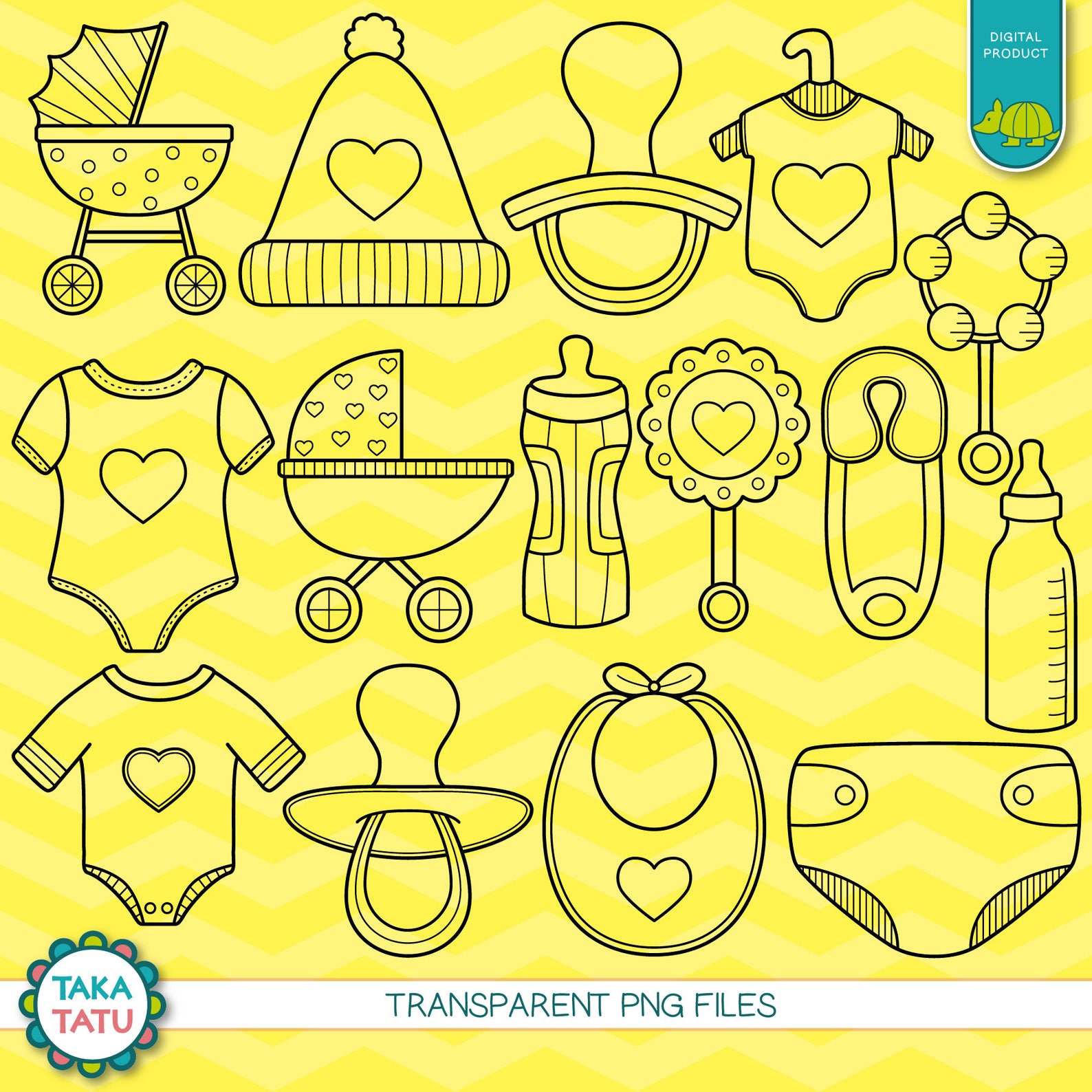 Baby Shower Digital Stamp Pack Black and White Clipart / | Etsy