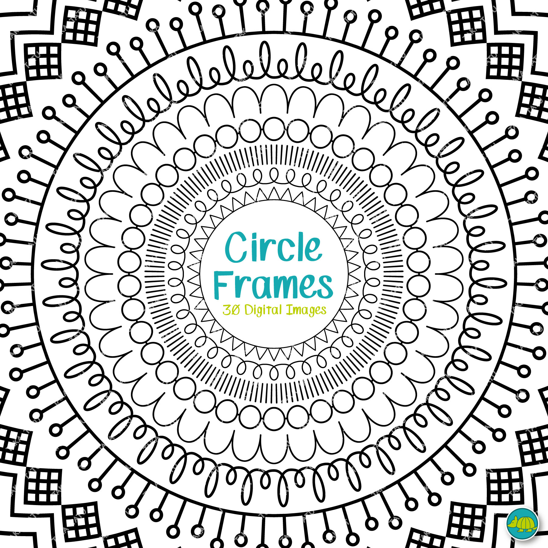 Geometric Circle Frames Clipart - Digital Circle Frames Digital Stamp ...