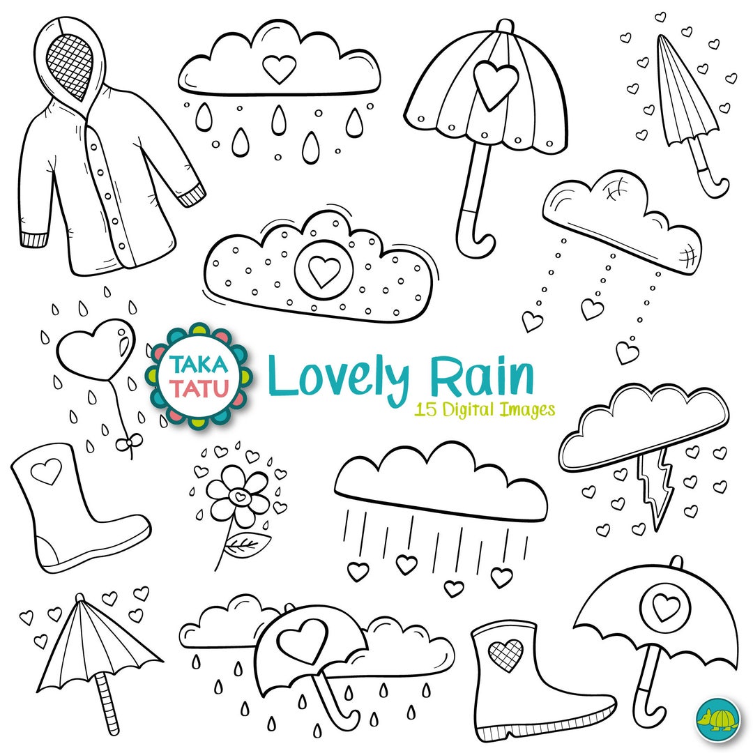 Lovely Rain Digital Stamp Pack - Hand Drawn Clip Art / Doodles Clipart ...