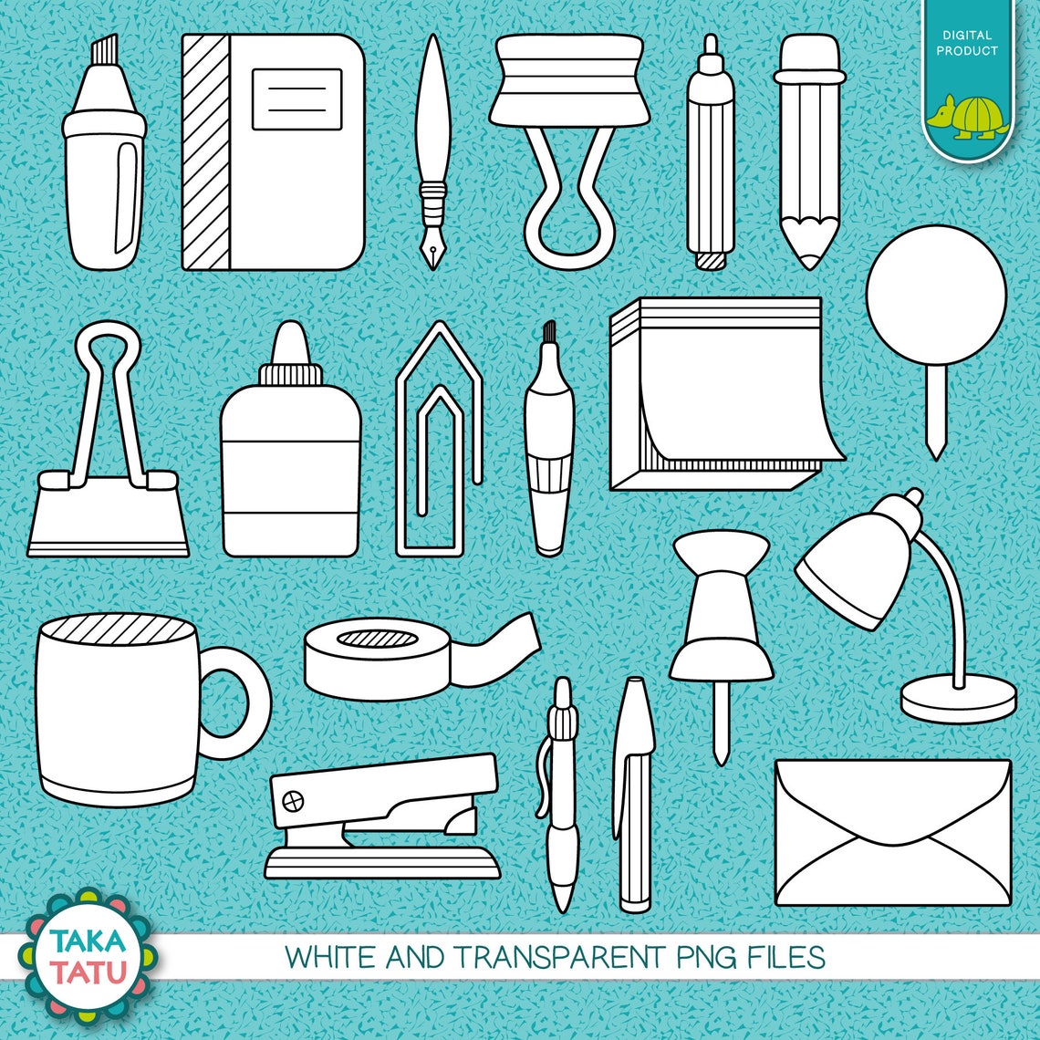 Office Supplies Digital Stamp Office Supplies Clipart / - Etsy