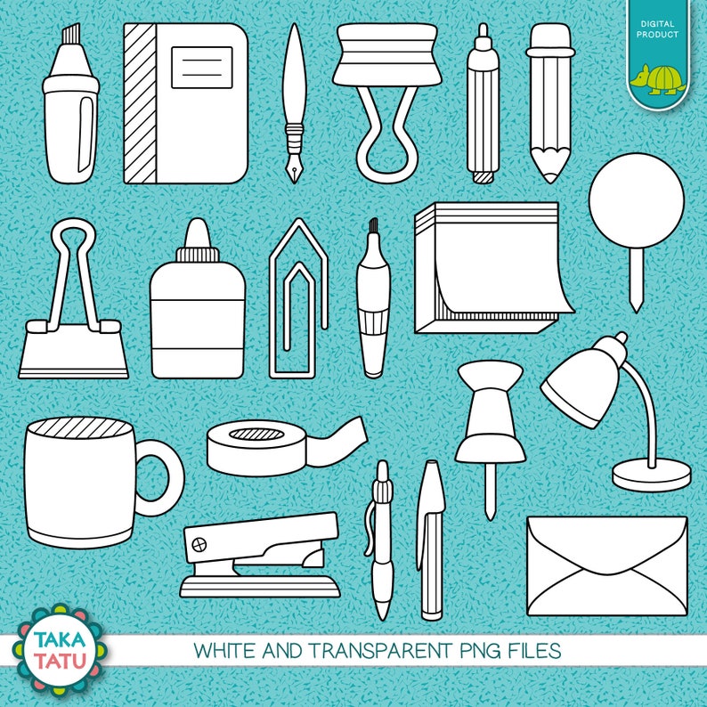 Office Supplies Digital Stamp Office Supplies Clipart / - Etsy