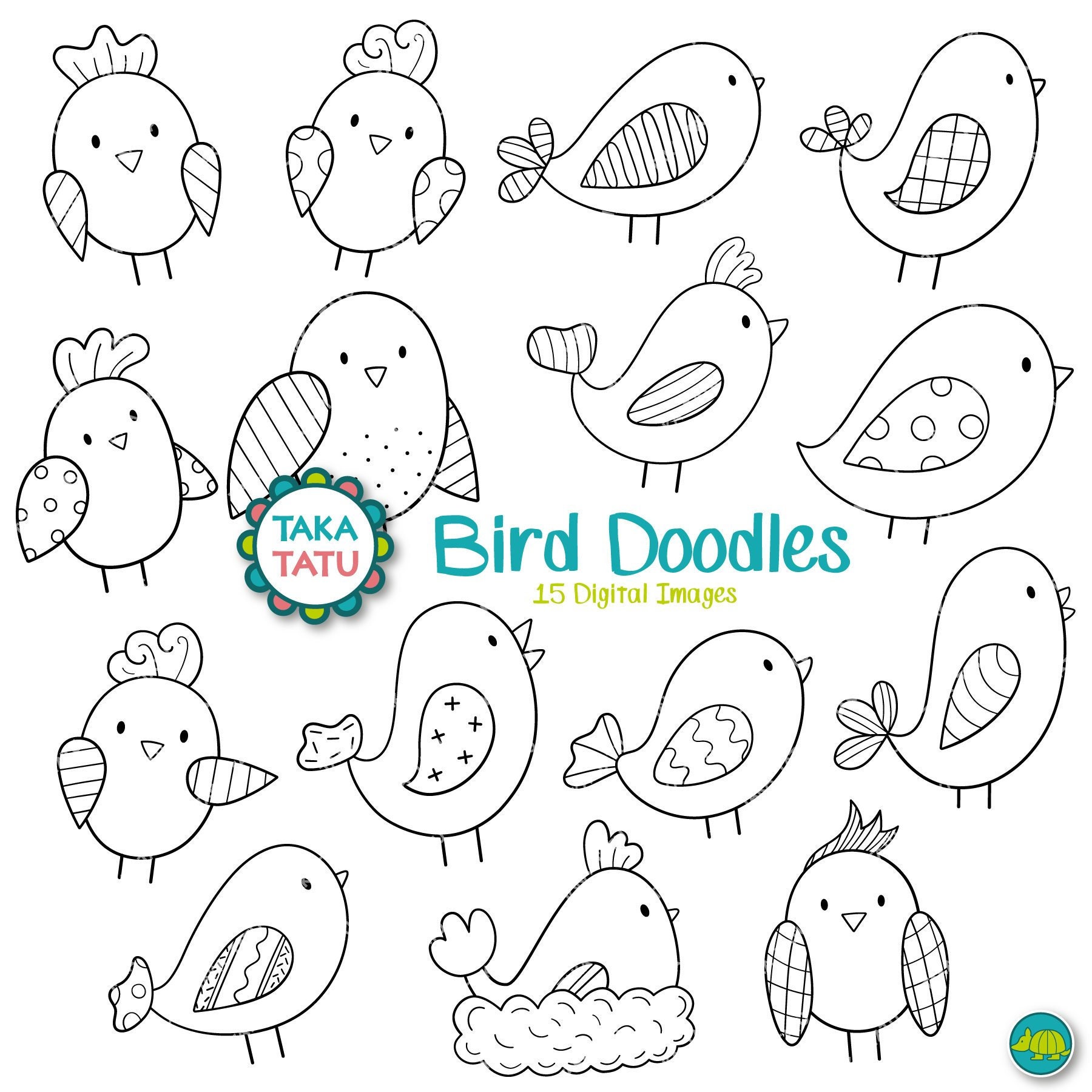 Bird Doodles Digital Stamp Bird Clipart / Hand Drawn Birds / - Etsy