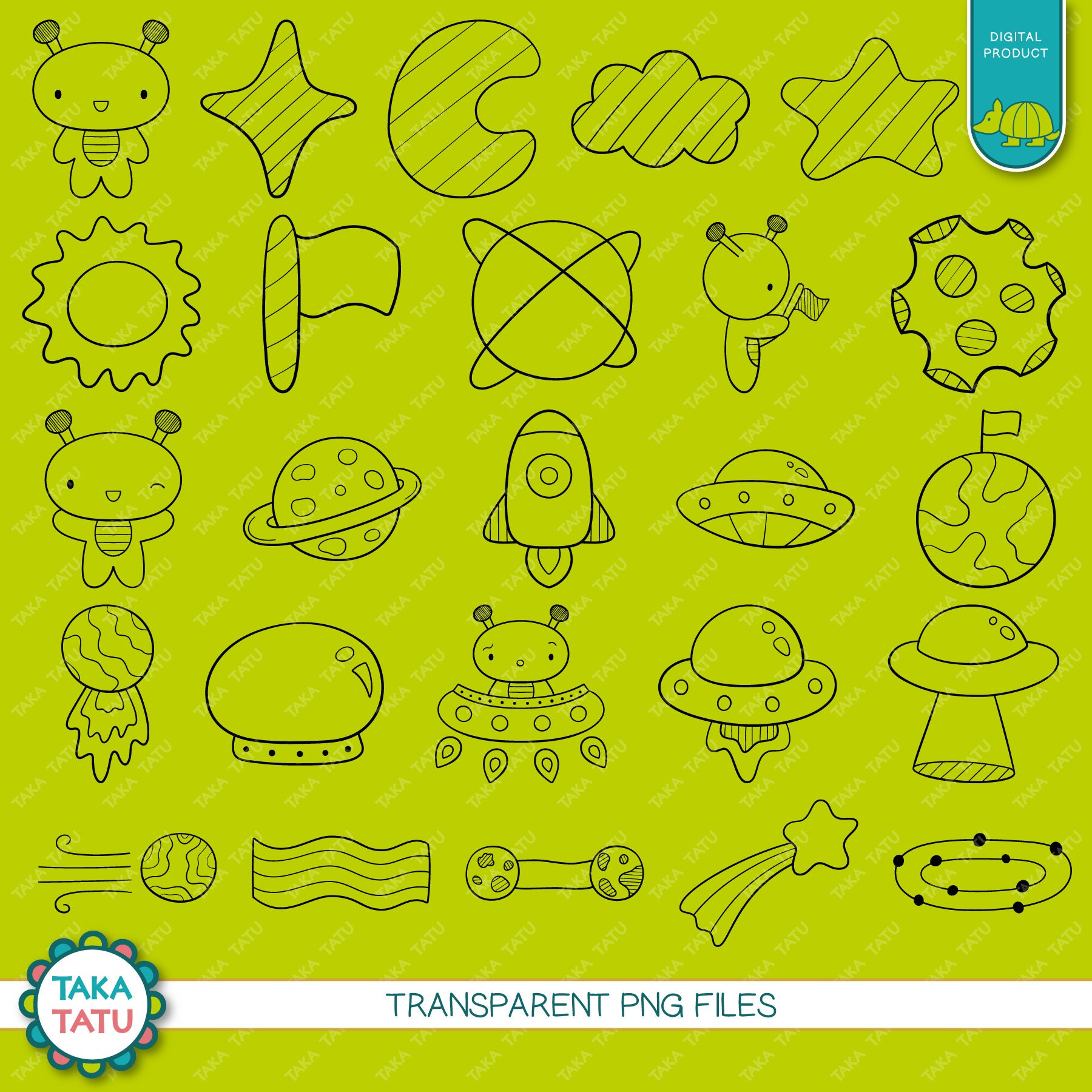 Cute Aliens Clipart Kawaii Alien Stamp / Printable UFO / | Etsy