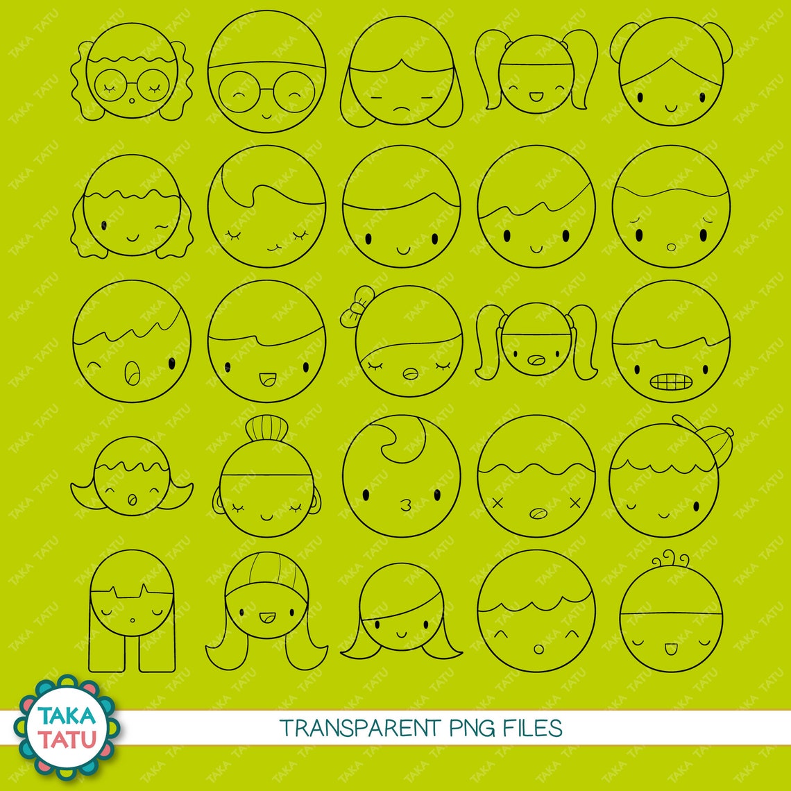 Cute Faces Clipart Kids Faces Digital Stamp / Character | Etsy