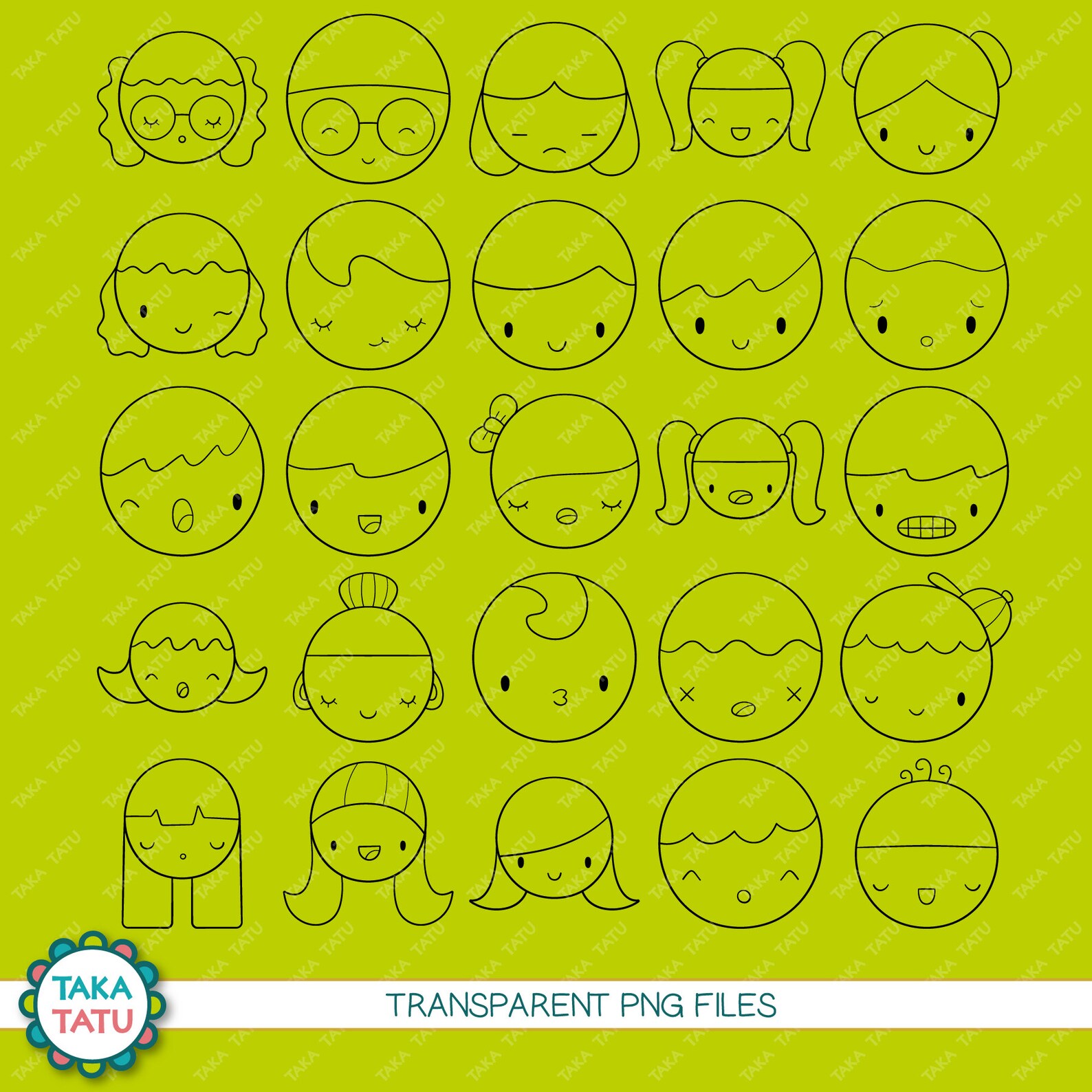 Cute Faces Clipart - Kids Faces Digital Stamp / Character Heads ...