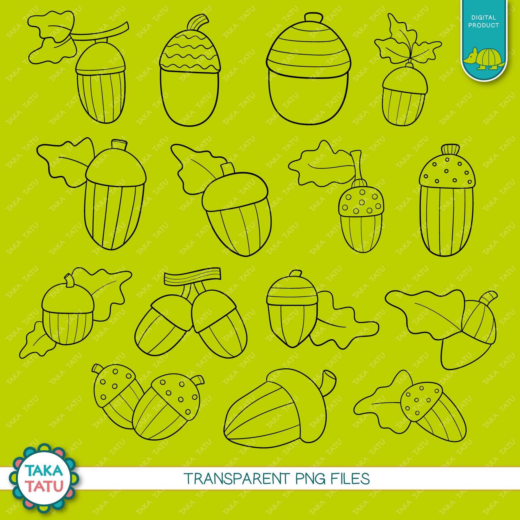 Acorn Doodles Clipart Acorn Digital Stamp / Autumn Clipart / | Etsy