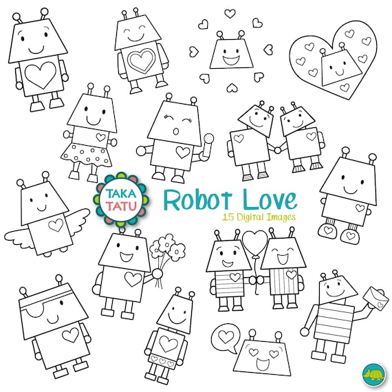 Cute Robots Clipart Black And White