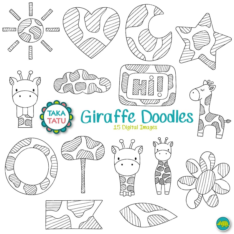 Giraffe Doodles Digital Stamp Pack Giraffe Doodles Clipart / - Etsy