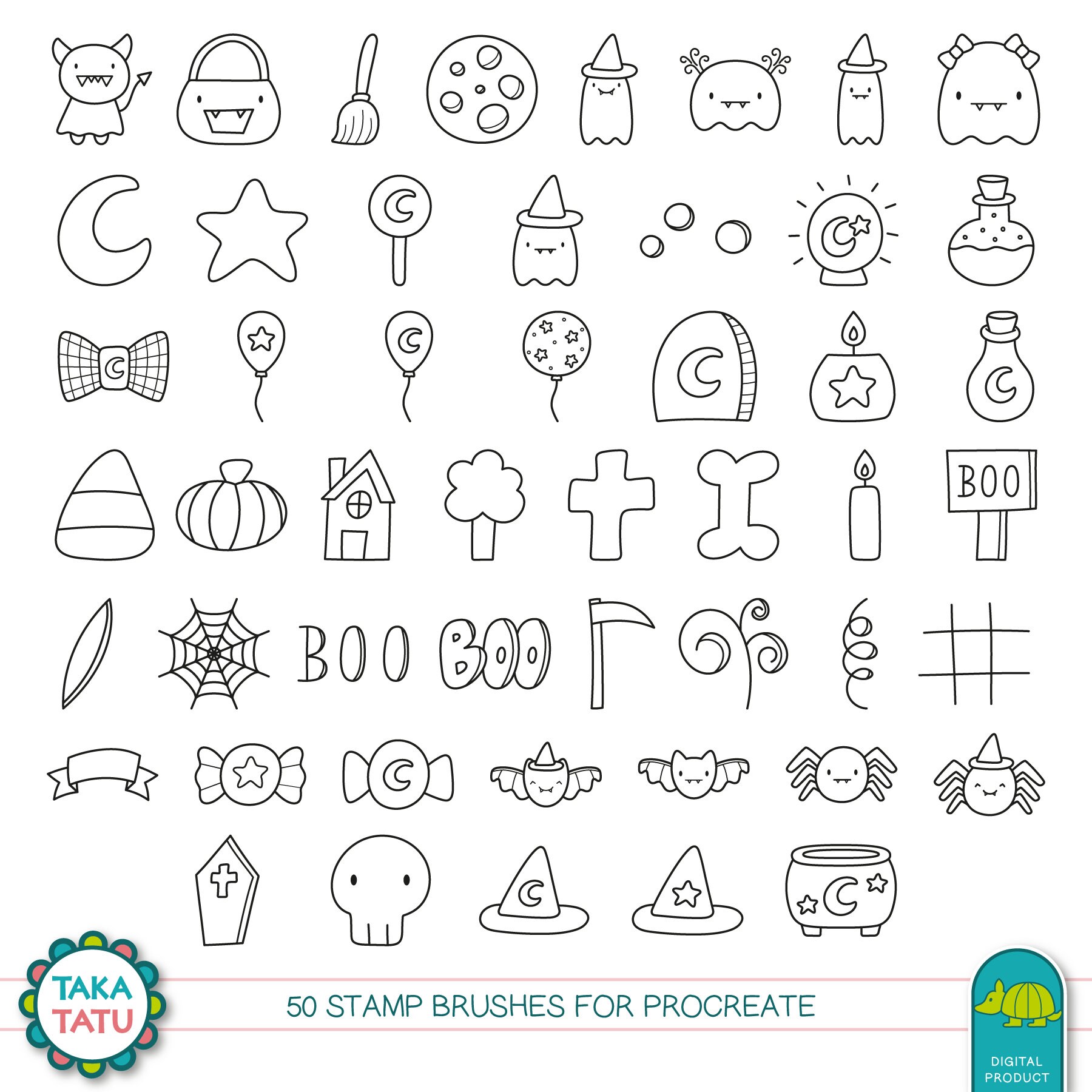 Halloween Doodles Procreate Stamp Brush Halloween for - Etsy