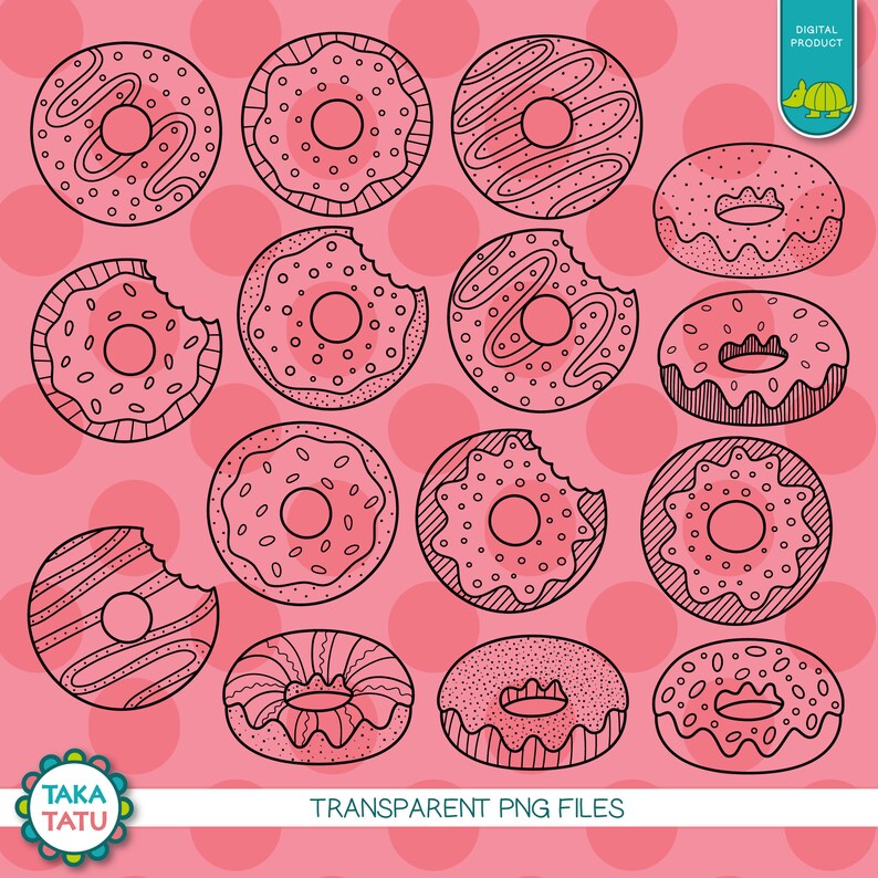 Donuts Digital Stamp Donuts Clipart / Donuts Line Art / - Etsy