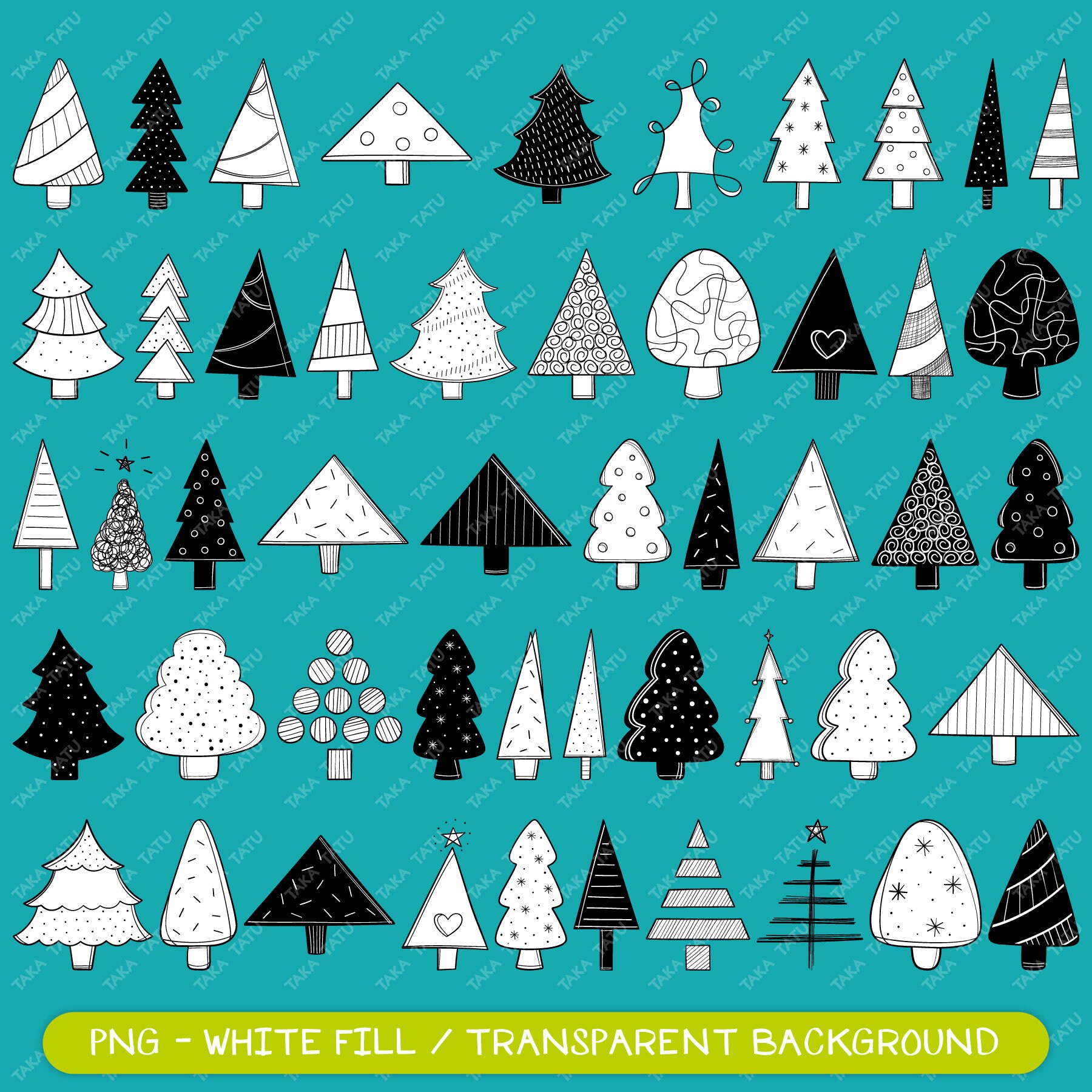 Tree Doodles Clipart Black and White Digital Stamp / Doodle | Etsy