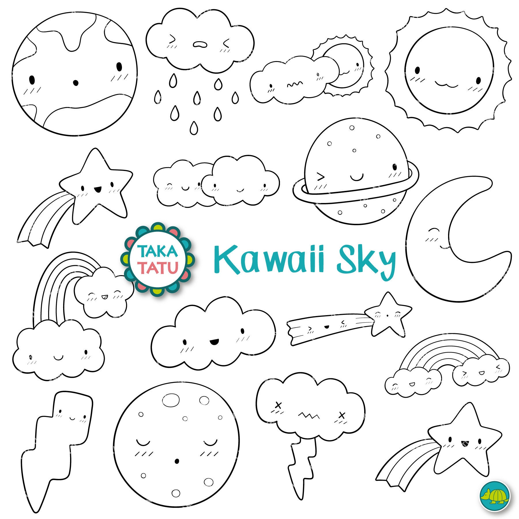 Kawaii Sky Digital Stamp - Sky Clipart / Kawaii Weather Doodles ...