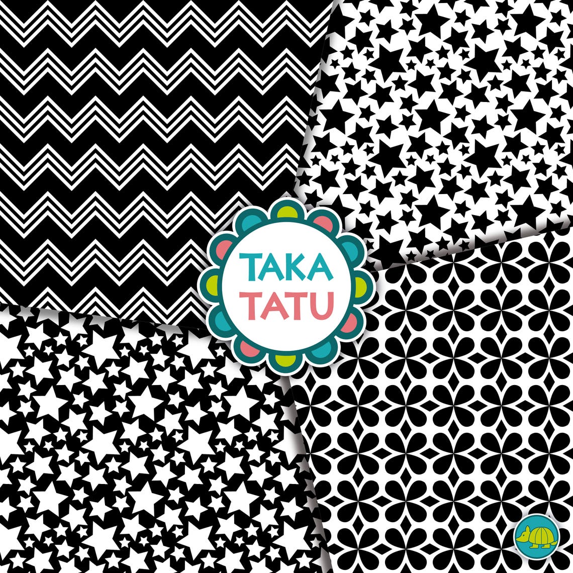 Black and White Digital Paper Pack Geometric Black and White | Etsy