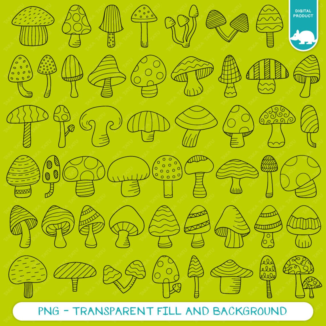 Mushroom Digital Stamp Pack Mushrooms Clipart / Mushroom Art - Etsy